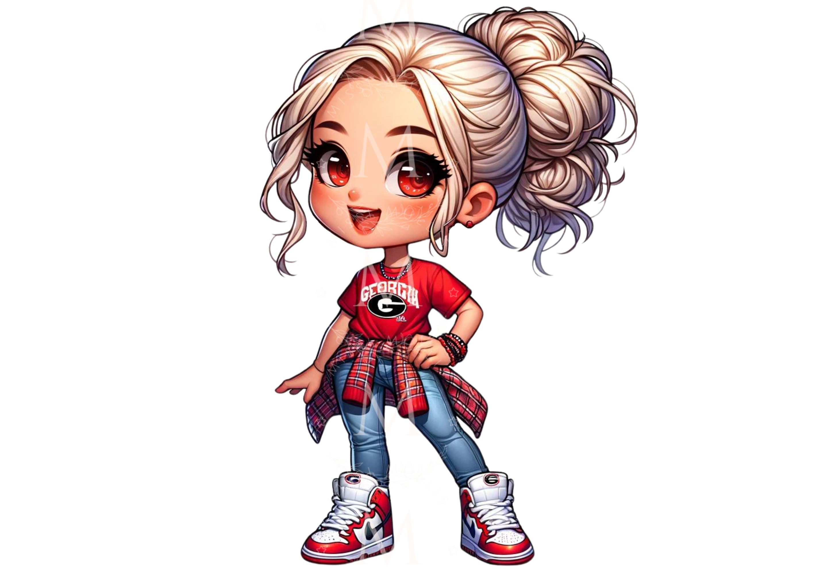 Georgia Bulldog Fan Girls Chibi Cartoon Clipart UGA Spirit Digital ...