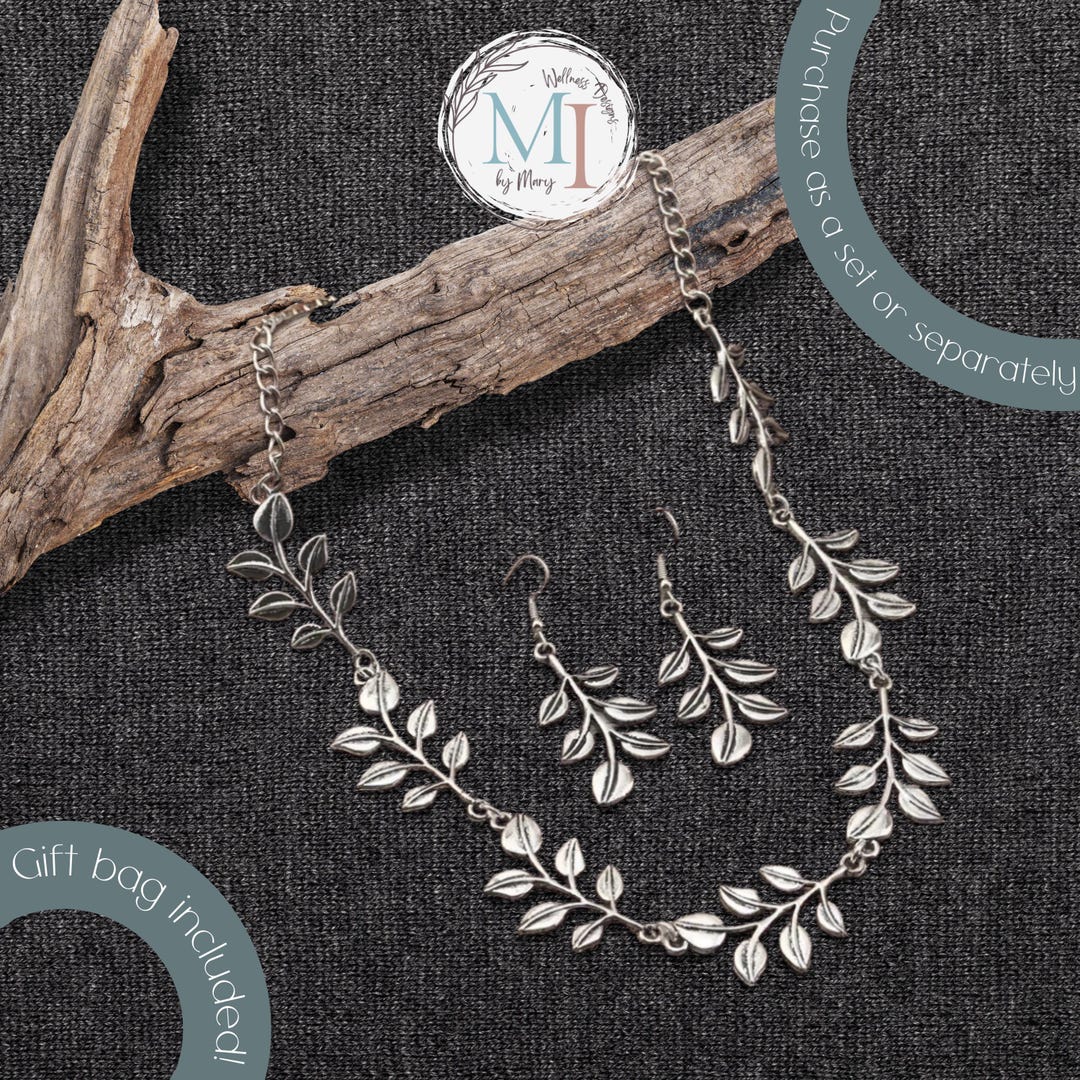 Boho Leaf Jewelry Set: Vintage Silver-plated Necklace & Earrings - Etsy