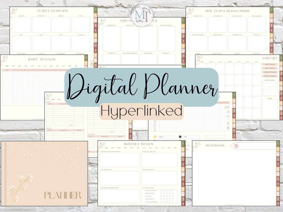 Undated Digital Planner | Monday & Sunday Start I Plan and Track Yearly ...