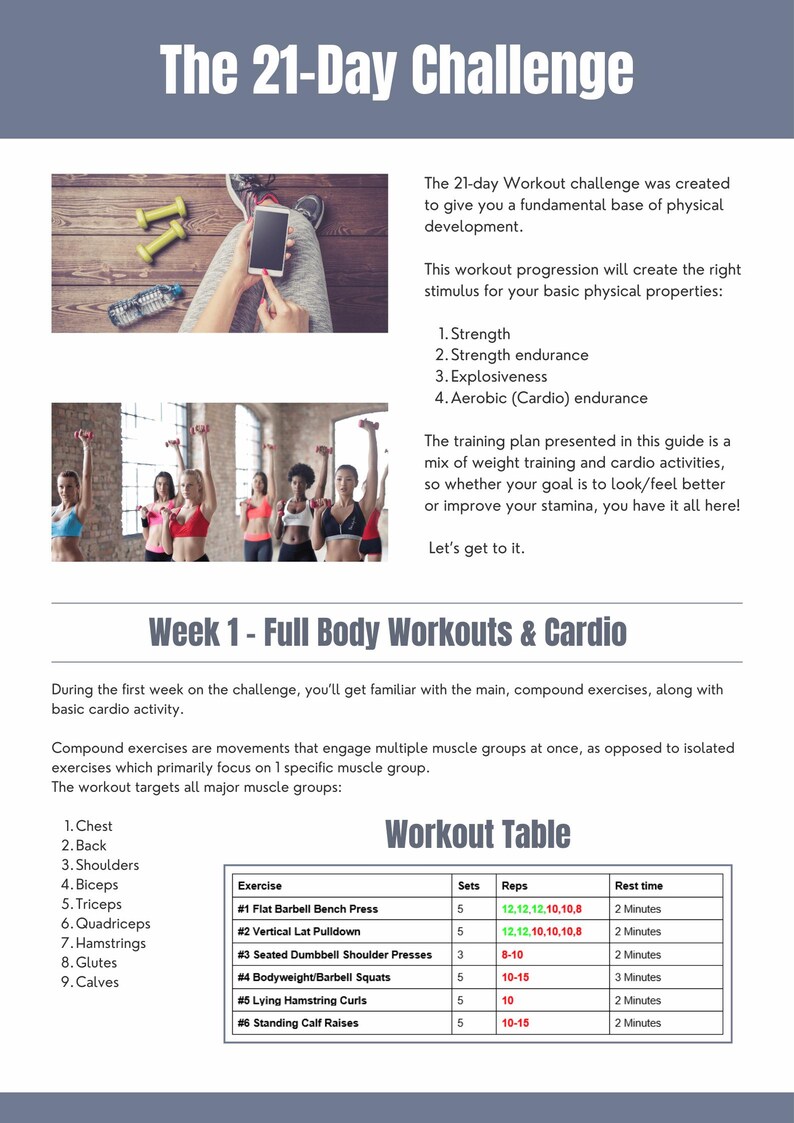 Kickstart Your Fitness: 21 Day Workout Challenge I PDF Workbook I ...