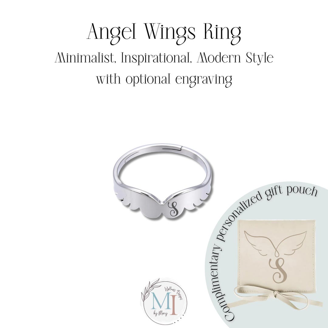 Personalized Angel Wings Ring: Engraved Stainless Steel Memorial ...