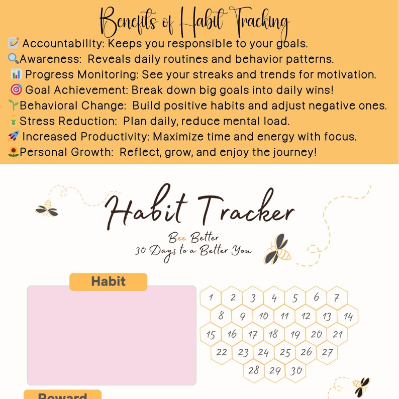 30-day Busy Bee Habit Tracker: Printable Wellness & Self-care (PDF) - Etsy