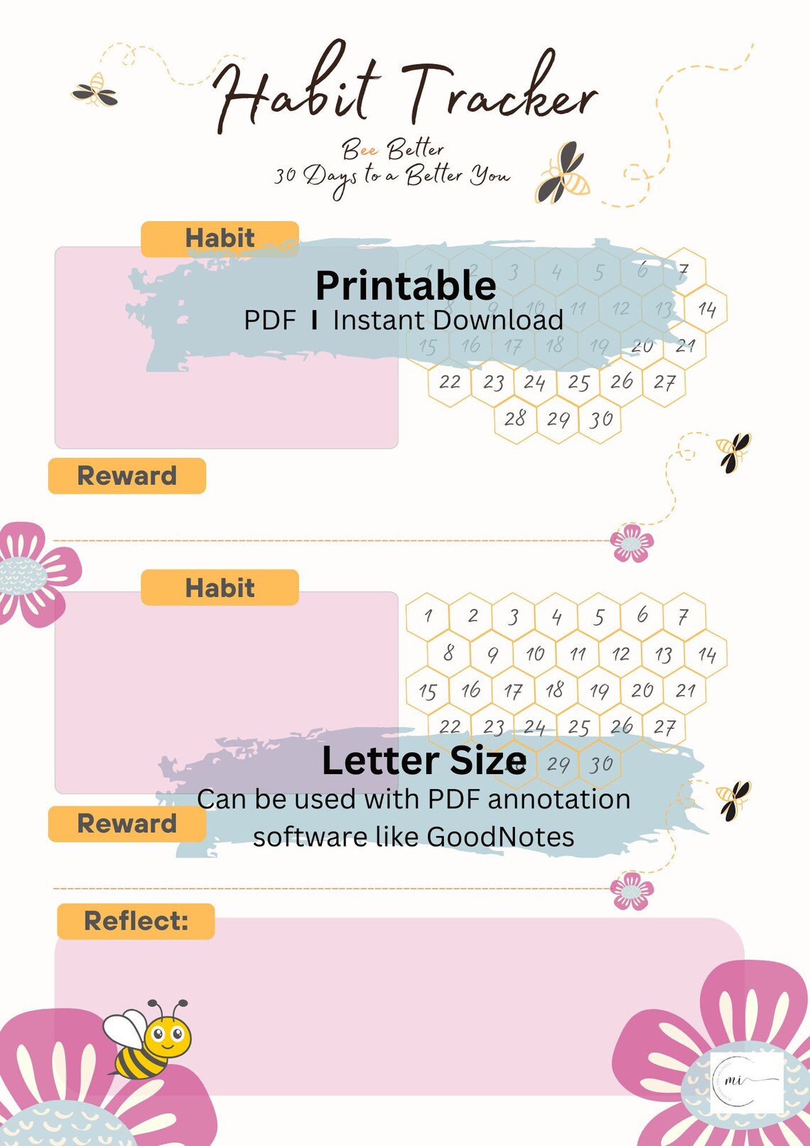30-day Busy Bee Habit Tracker: Printable Wellness & Self-care (PDF) - Etsy
