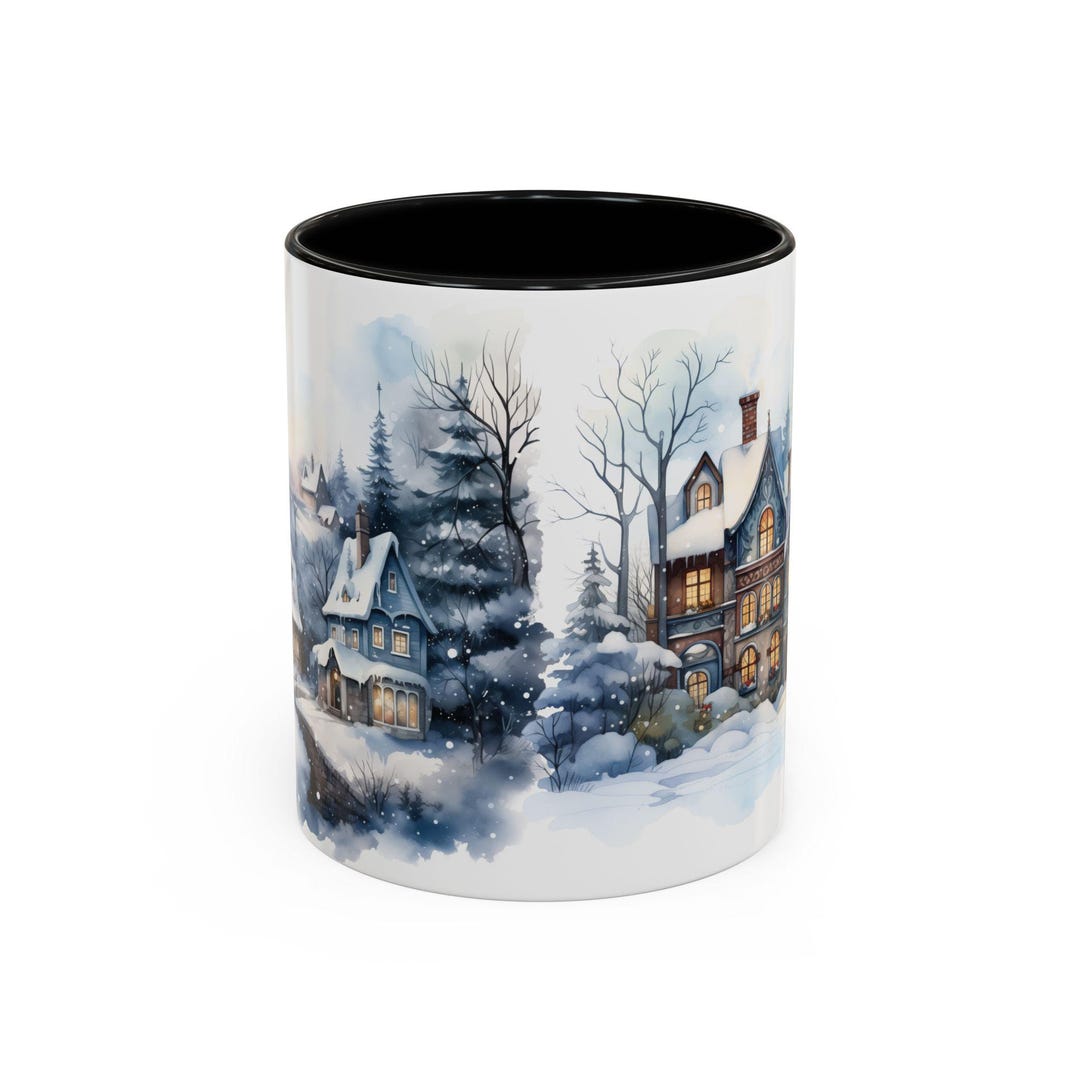 Cozy Snowy Village Winter Scene Coffee Mug | Accent Mug 11oz 15oz - Etsy