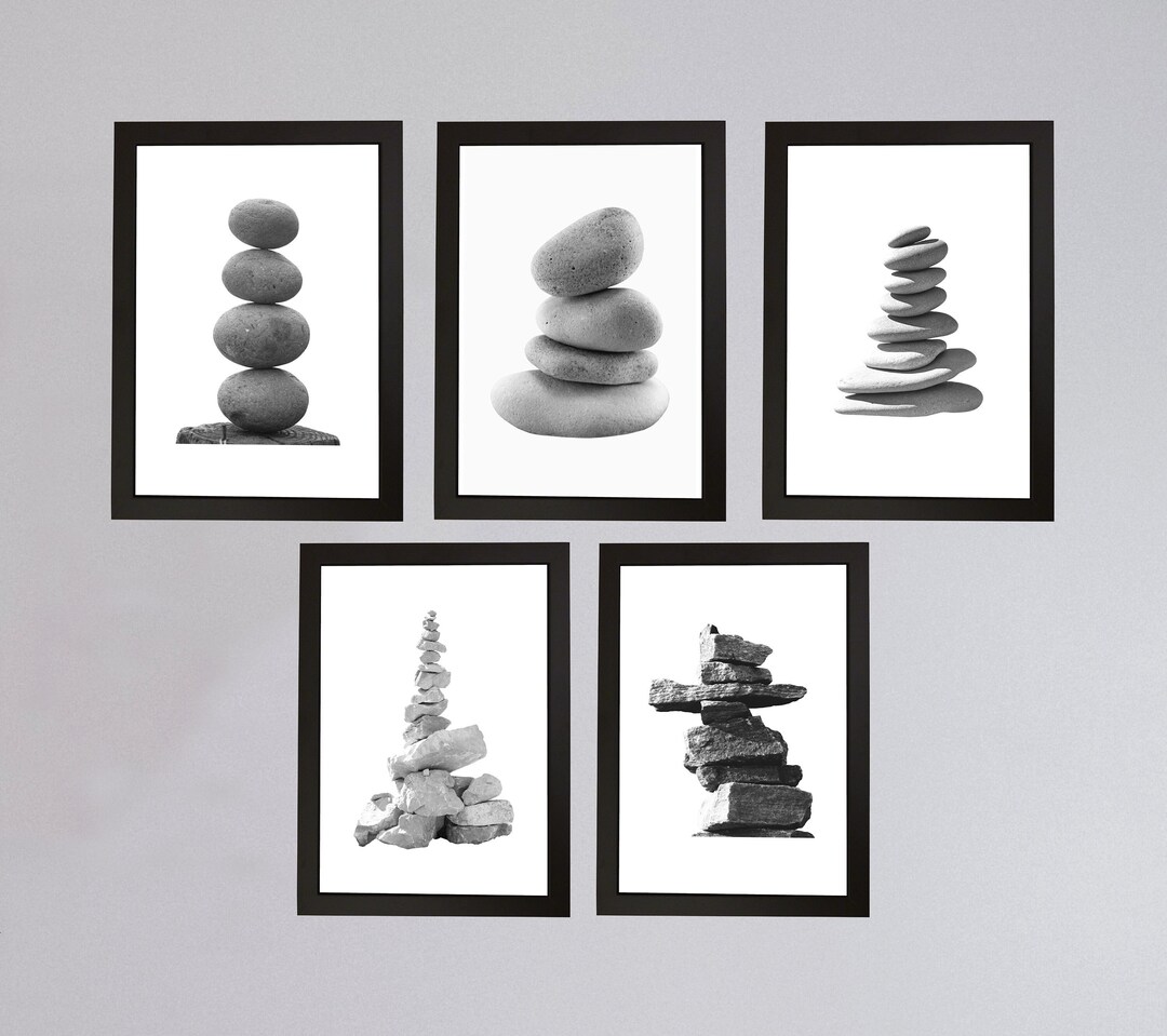 5 Cairn Stone Piles Wall Art With White Background Set - Etsy