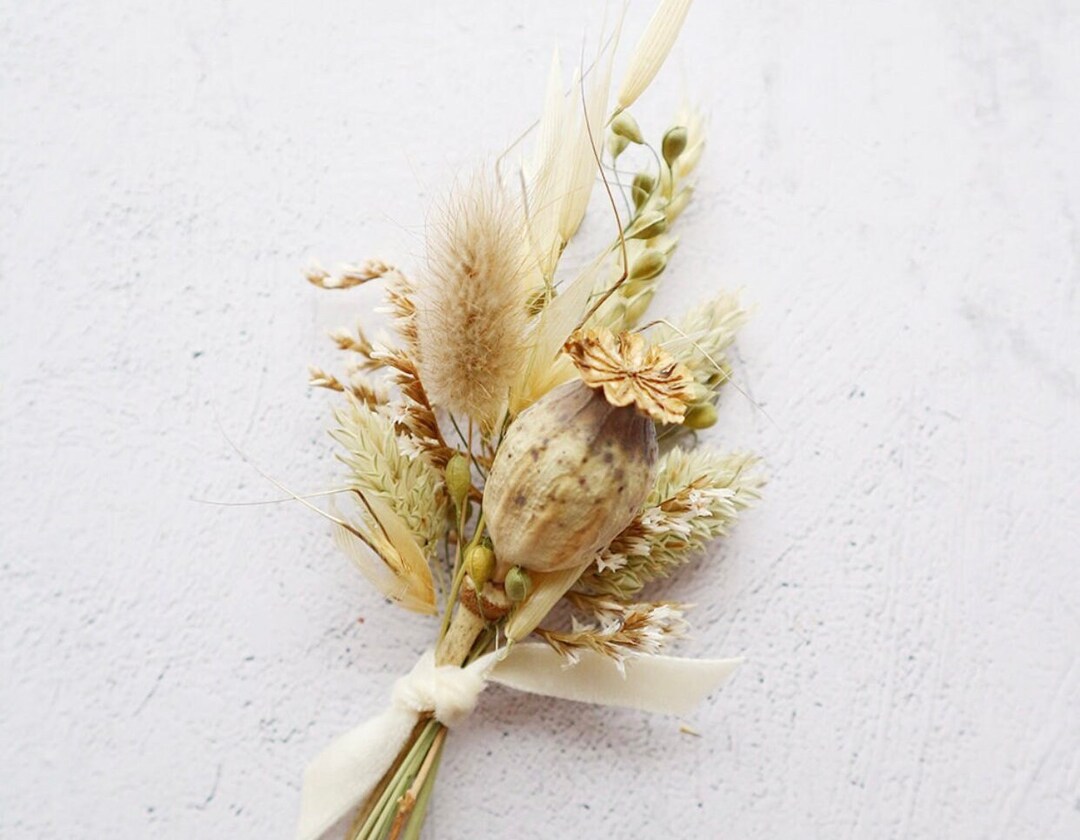 POPPY Buttonhole Preserved Foliage Mix Dried Flower, Bridal Accessories ...