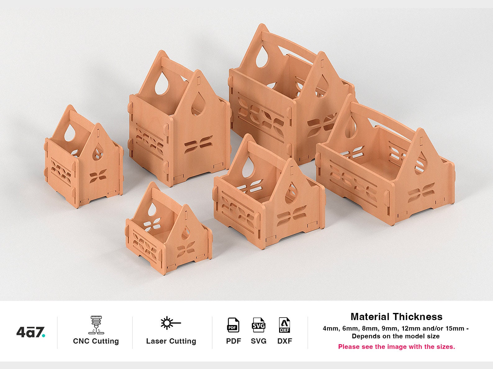 Set of Wooden Basket Digital Files. CNC and Laser Cut Crate Basket File ...