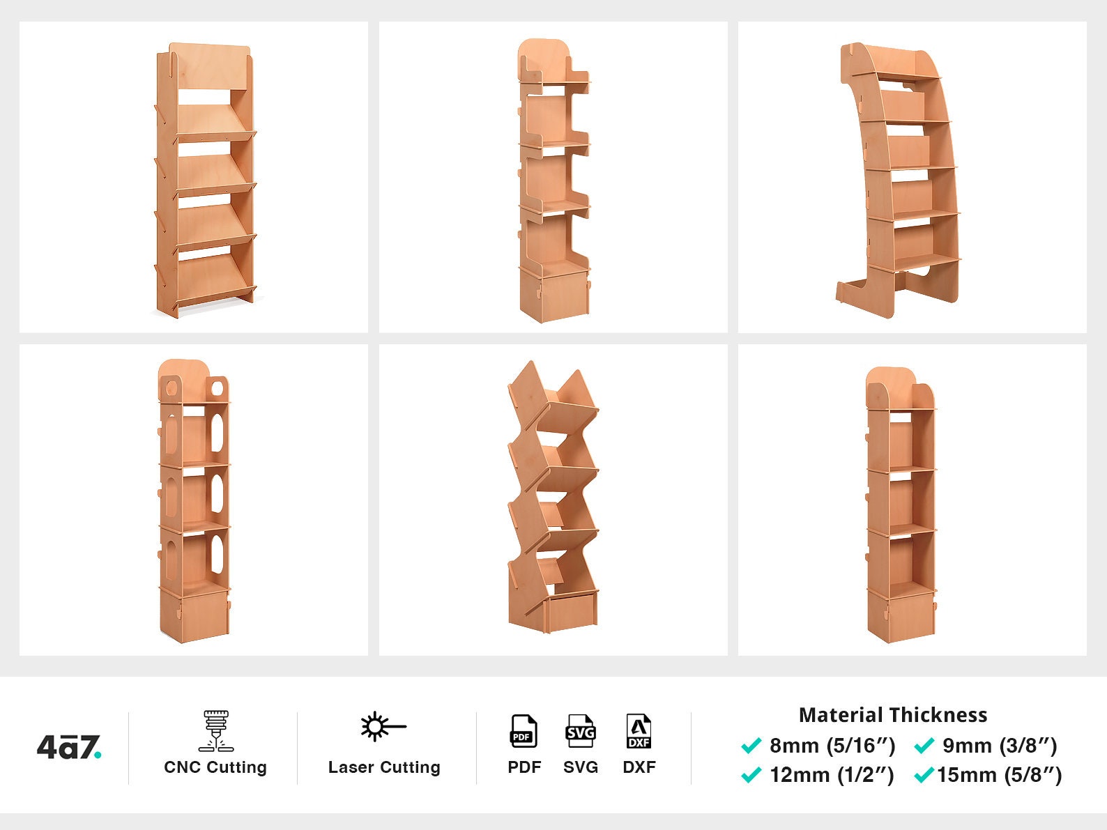 CNC Flatpack Shelf Plans, 6 DIY Display Stand Designs, Svg Dxf, & Pdf ...