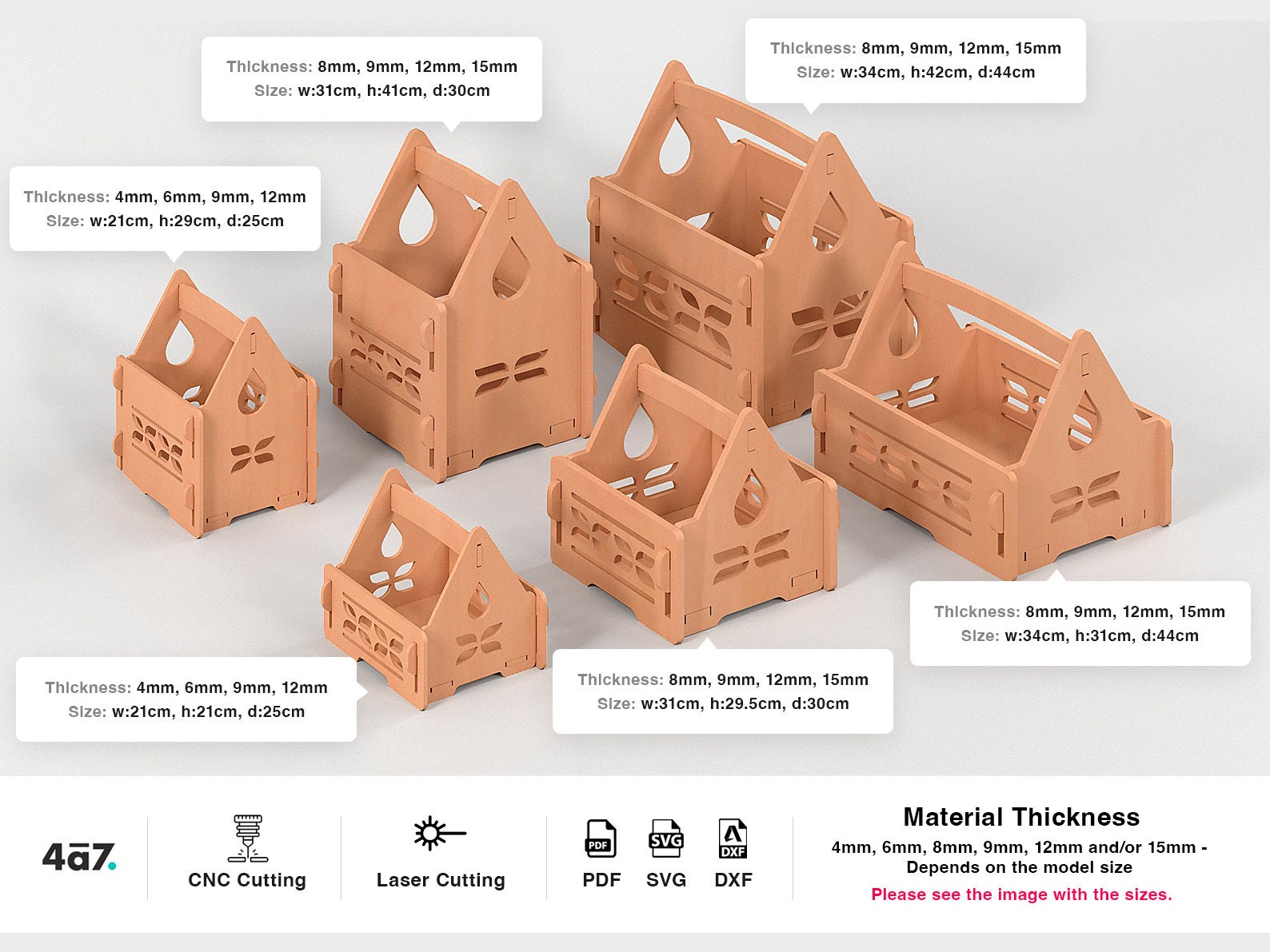 Set of Wooden Basket Digital Files. CNC and Laser Cut Crate Basket File ...