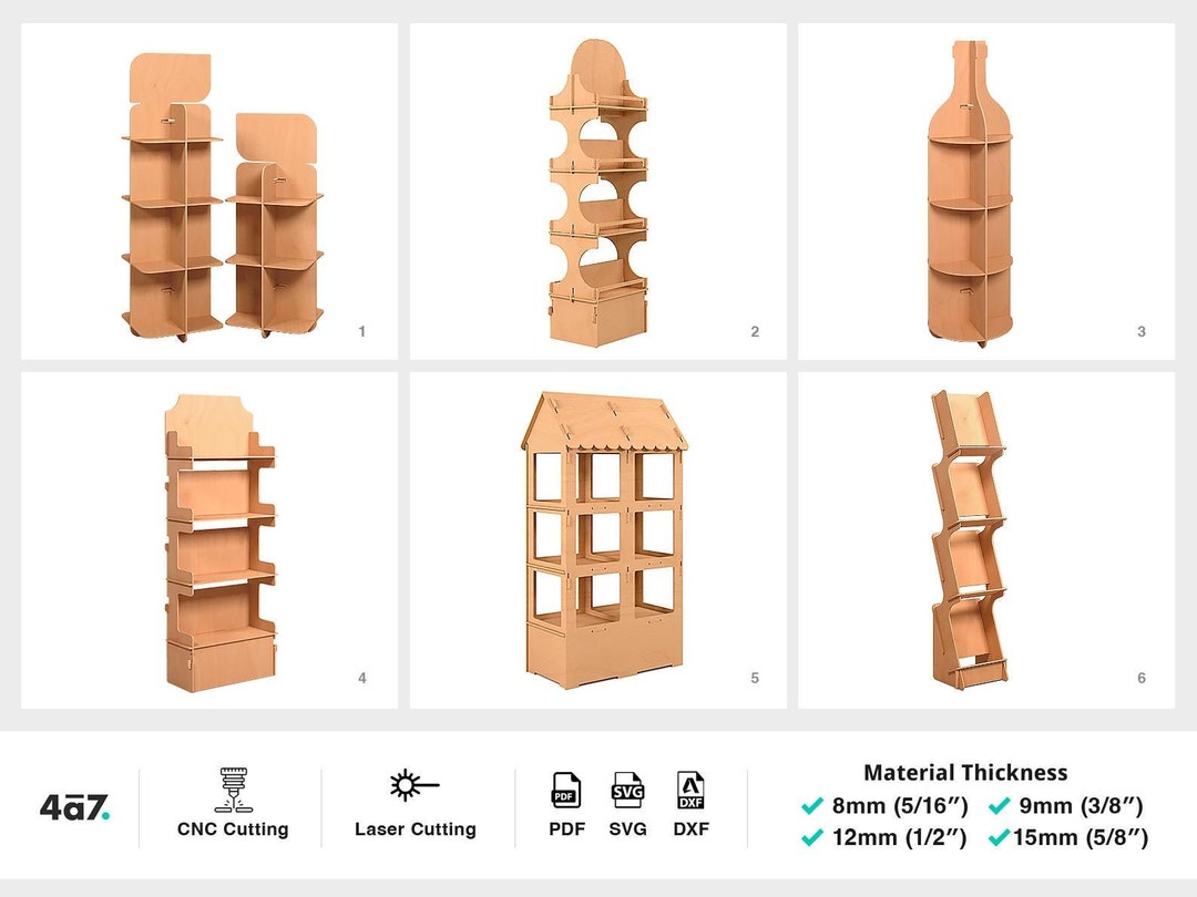 DIY CNC Display Stand Plans. 6 Retail Shelf Designs Bundle – Svg, Dxf ...