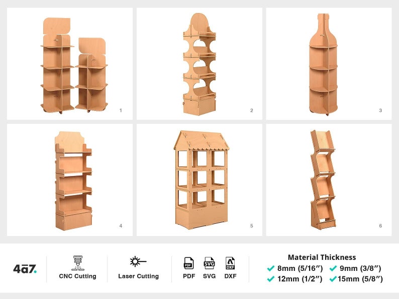 DIY CNC Display Stand Plans. 6 Retail Shelf Designs Bundle – Svg, Dxf ...