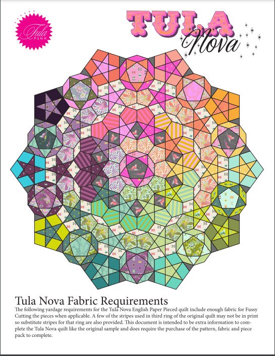 Tula Nova Quilt Pattern and Complete Paper Piece Pack by Tula Pink to Make Quilt 56x56 A Super ...