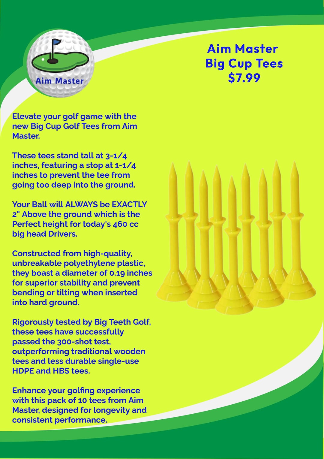Aim Master Big Cup Golf Tees, 2" Above Ground (pack of 10) - Etsy