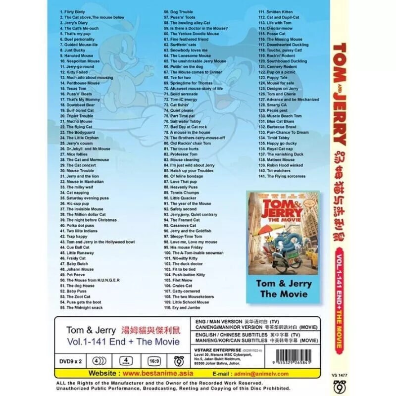 Tom and Jerry Complete Tv Series vol. 1-141.end the Movie all Region ...