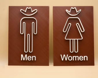 Custom Basic 3D Men Women Cowboy Cowgirl Western Toilet Signs Braille ...
