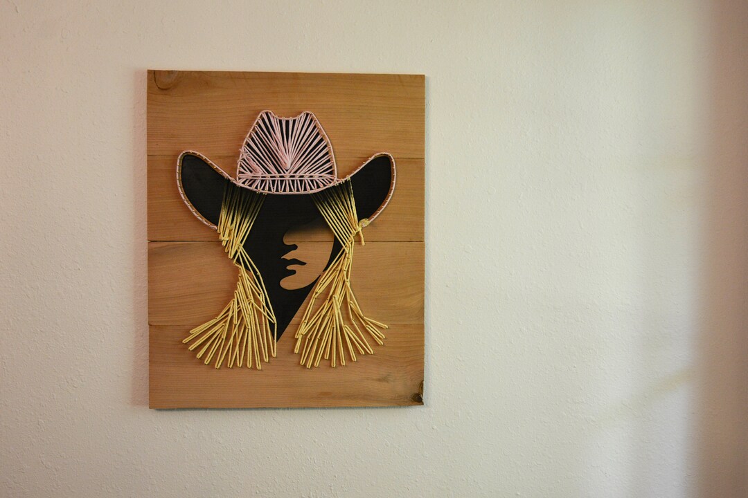 Custom String Art Rustic Western Cowgirl Lady on Cedar South Texas Wall ...