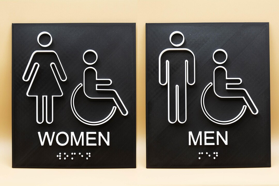 Custom Basic 3D Men Women Handicap Toilet Signs Braille Bathroom ...