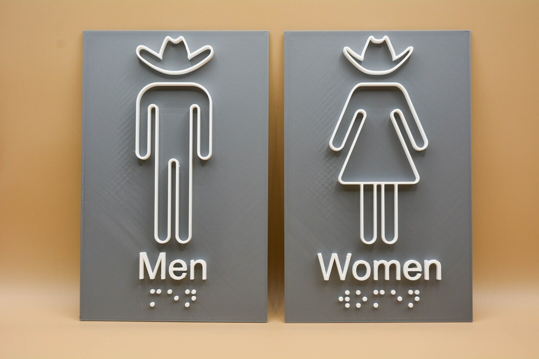 Custom Basic 3D Men Women Cowboy Cowgirl Western Toilet Signs Braille ...