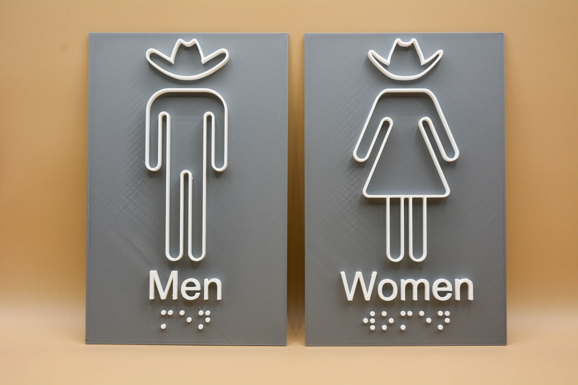 Custom Basic 3D Men Women Cowboy Cowgirl Western Toilet Signs Braille ...