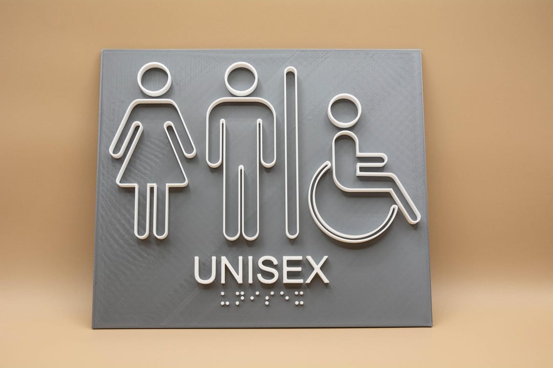 Custom Basic 3D Unisex Handicap Toilet Signs Braille Bathroom Restroom ...