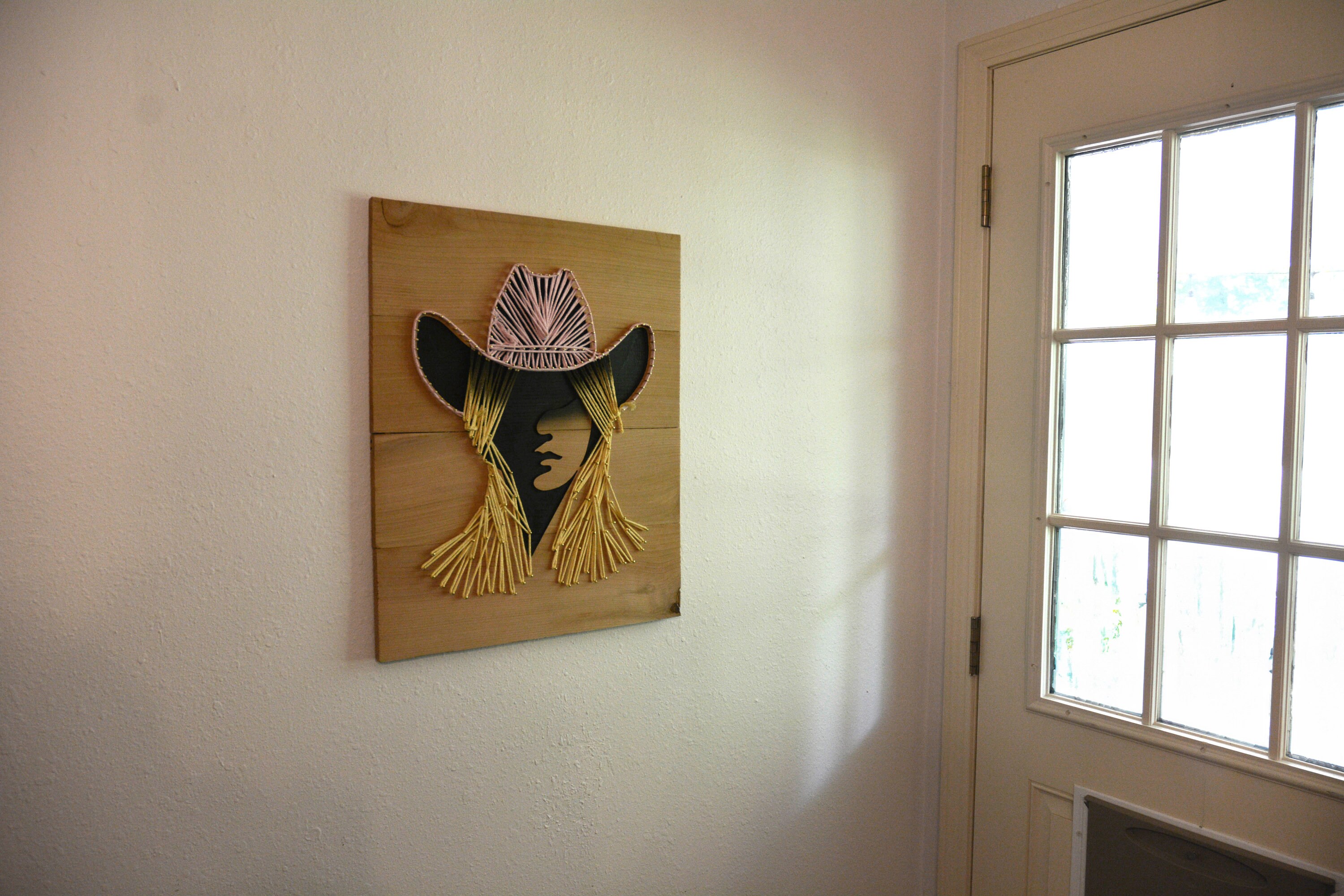 Custom String Art Rustic Western Cowgirl Lady on Cedar South Texas Wall ...