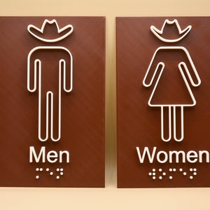 Custom Basic 3D Men Women Cowboy Cowgirl Western Toilet Signs Braille ...