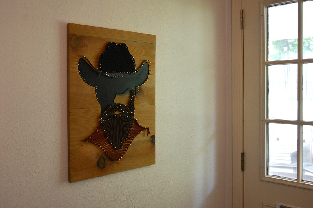 Custom String Art Rustic Western Cowboy Man on Cedar South Texas Wall ...