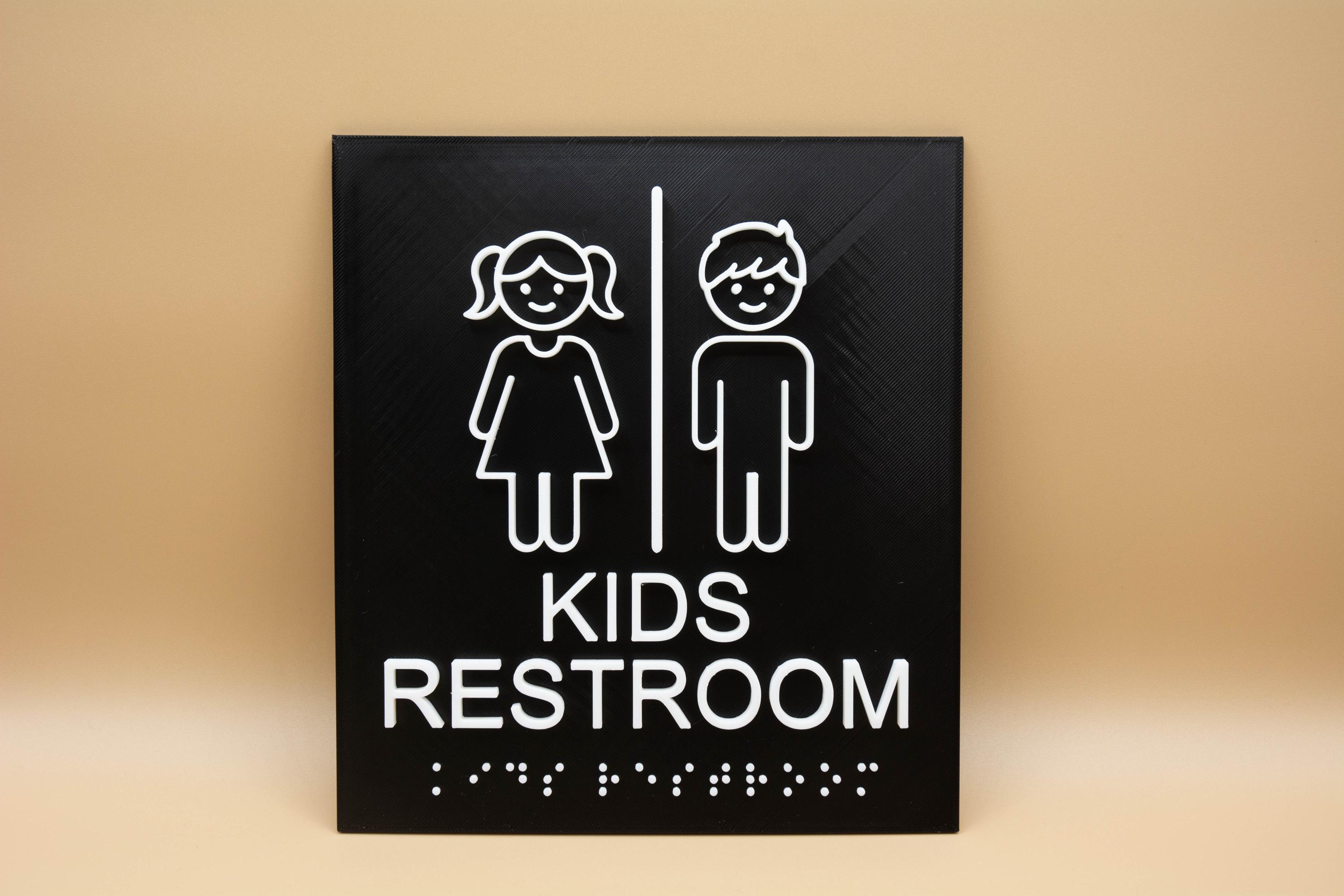 Custom Basic 3D Kids Restroom Toilet Signs Braille Bathroom USA ADA ...