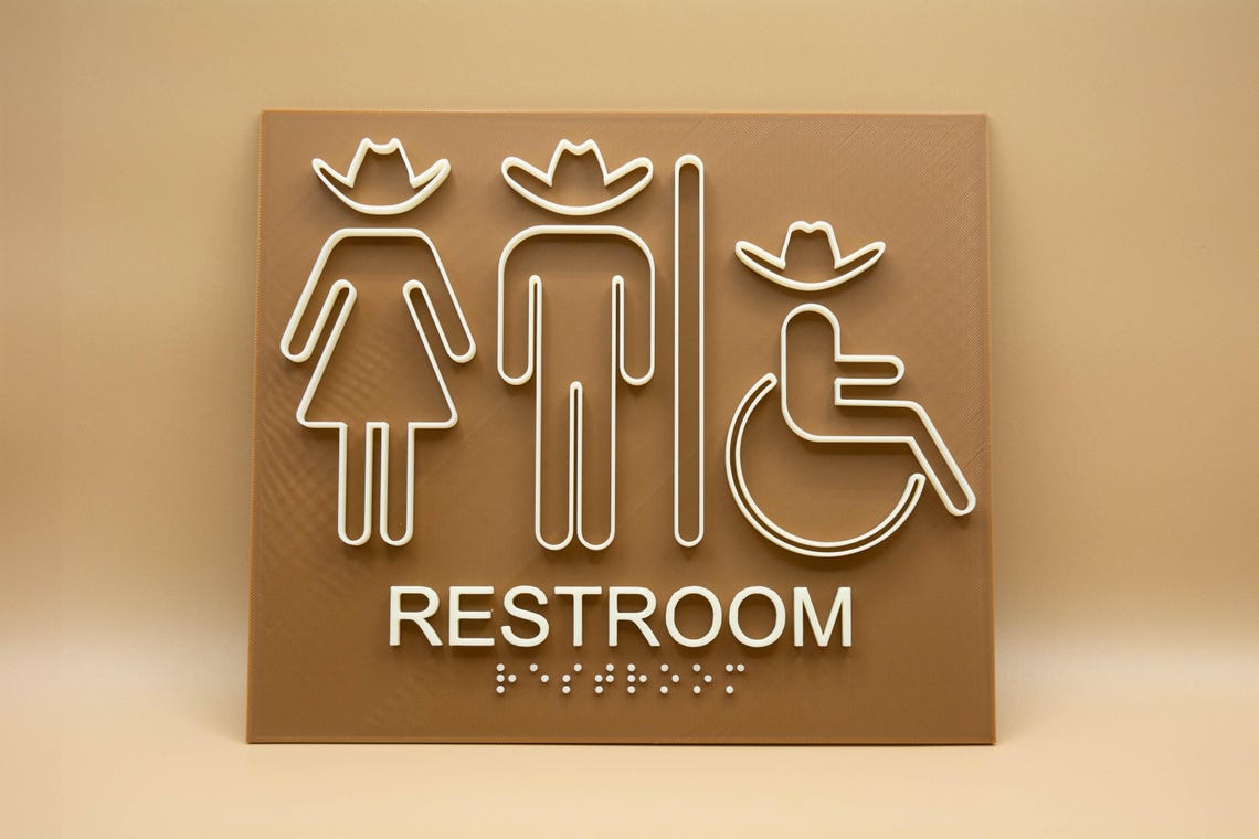 Custom Western 3D Unisex Handicap Toilet Signs Braille Bathroom ...