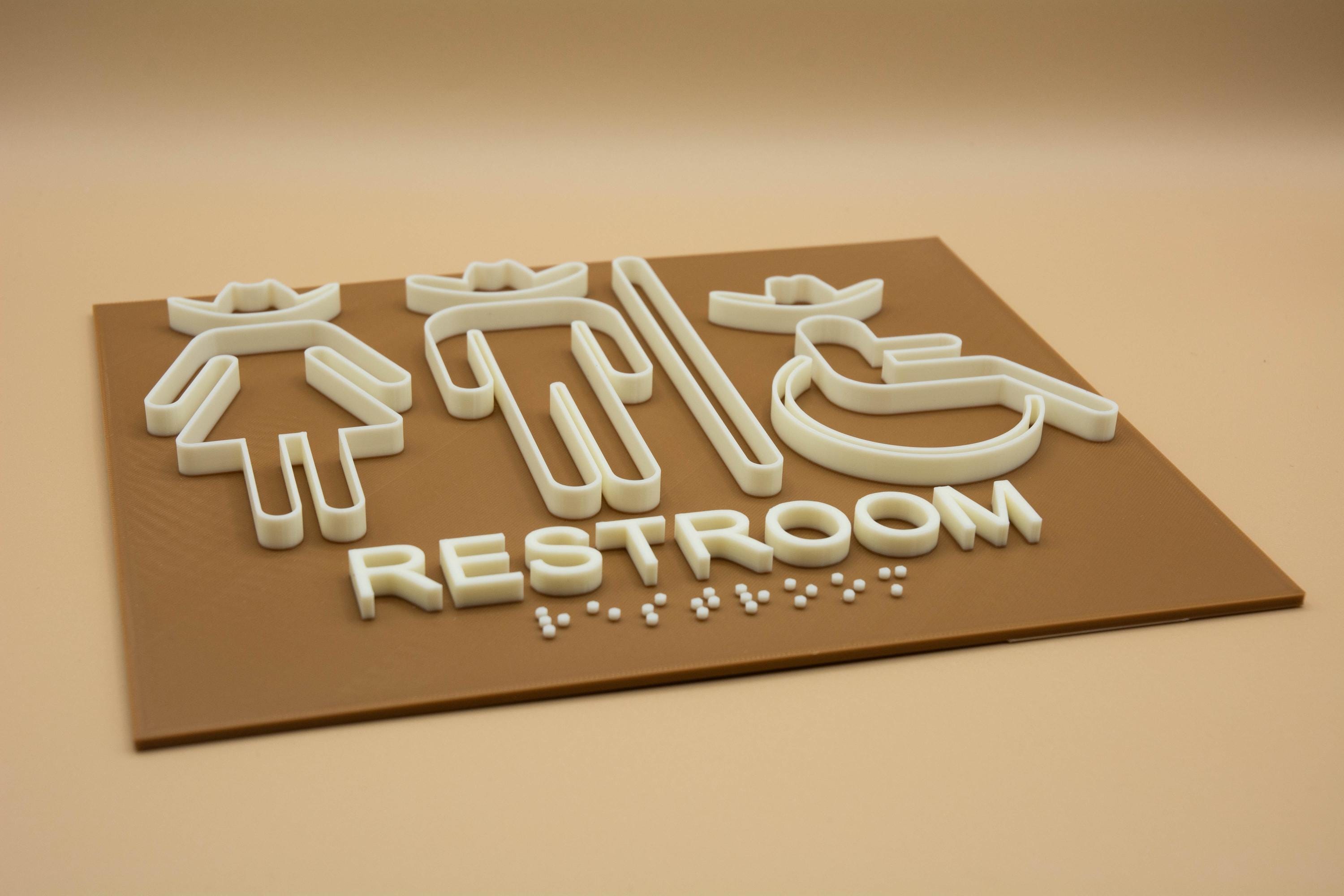 Custom Western 3D Unisex Handicap Toilet Signs Braille Bathroom ...