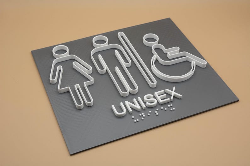 Custom Basic 3D Unisex Handicap Toilet Signs Braille Bathroom Restroom ...