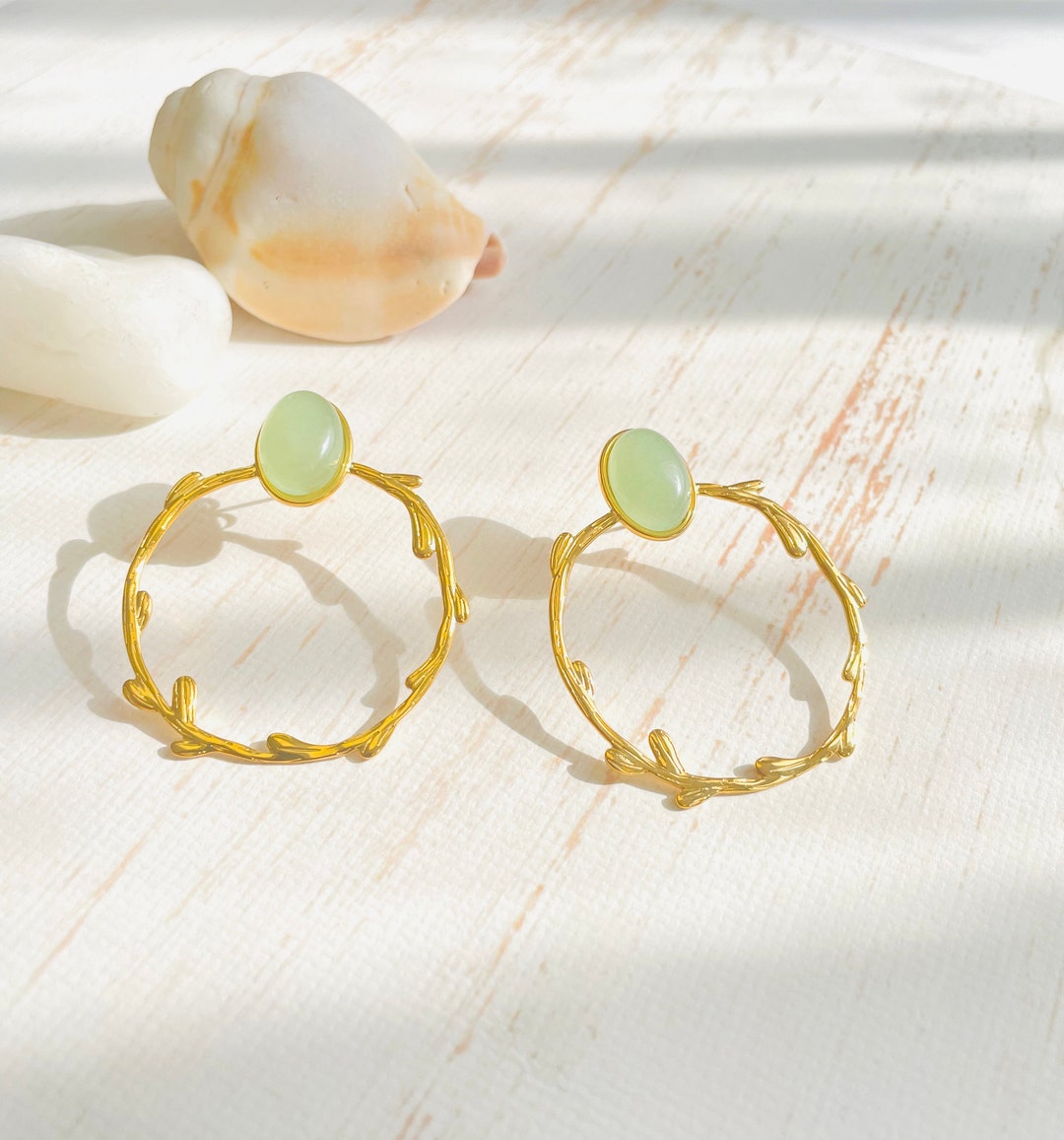 Olympic Green Studs, Big Gold Earrings, Gold Plated Earrings ...