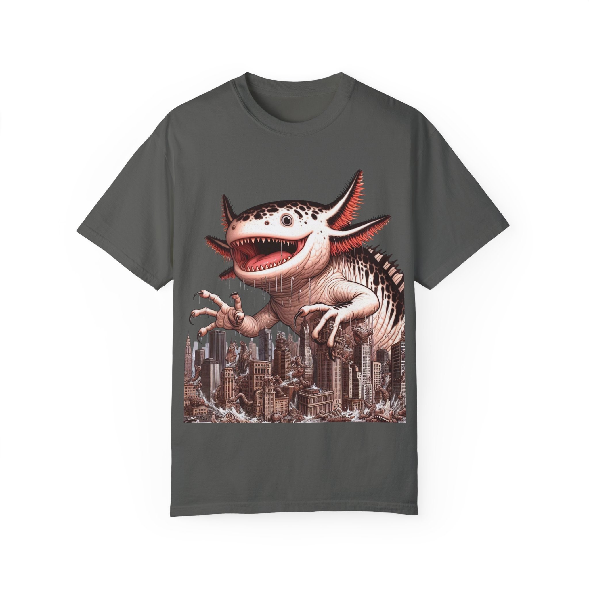 Axolotl Godzilla Mens Graphic Tee Funny Monster Cityscape Unisex ...