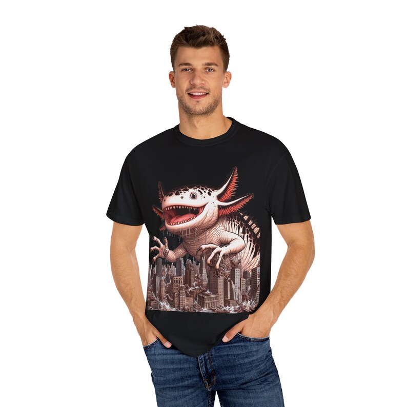 Axolotl Godzilla Mens Graphic Tee Funny Monster Cityscape Unisex ...