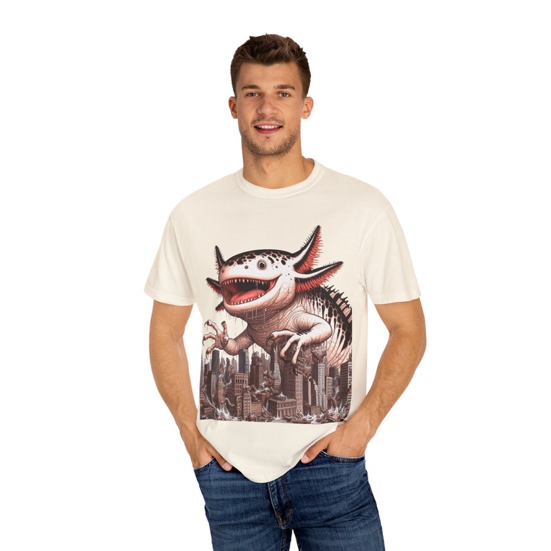 Axolotl Godzilla Mens Graphic Tee Funny Monster Cityscape Unisex ...