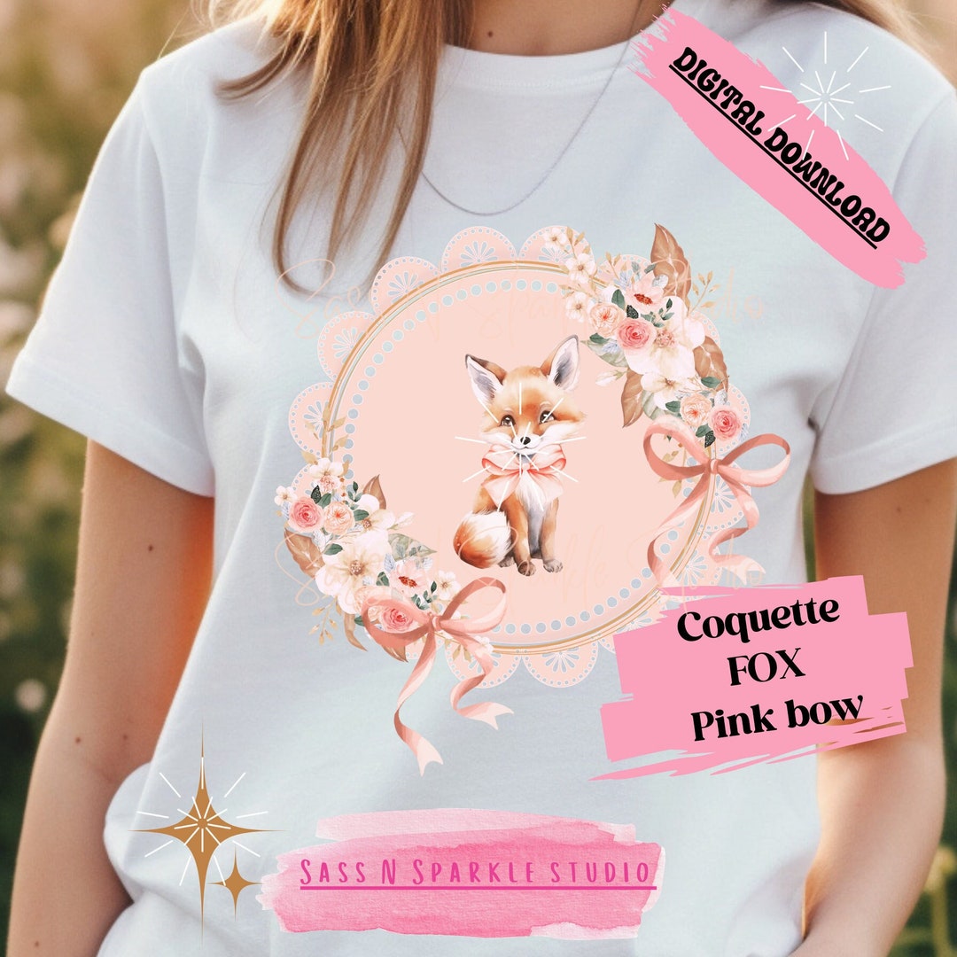 Trending Coquette Aesthetic Fox Soft Girl Pink Bow Cottage Core Digital ...