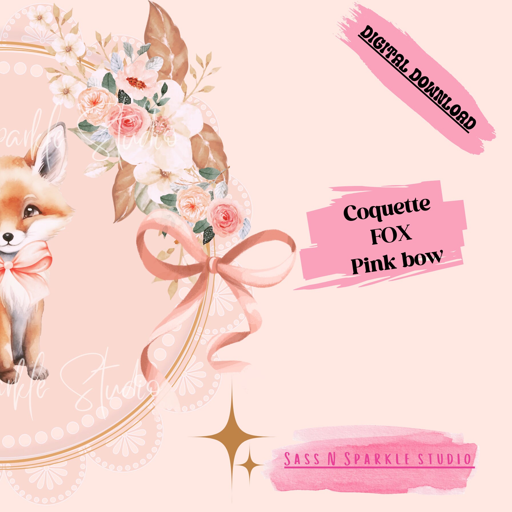 Trending Coquette Aesthetic Fox Soft Girl Pink Bow Cottage Core Digital ...