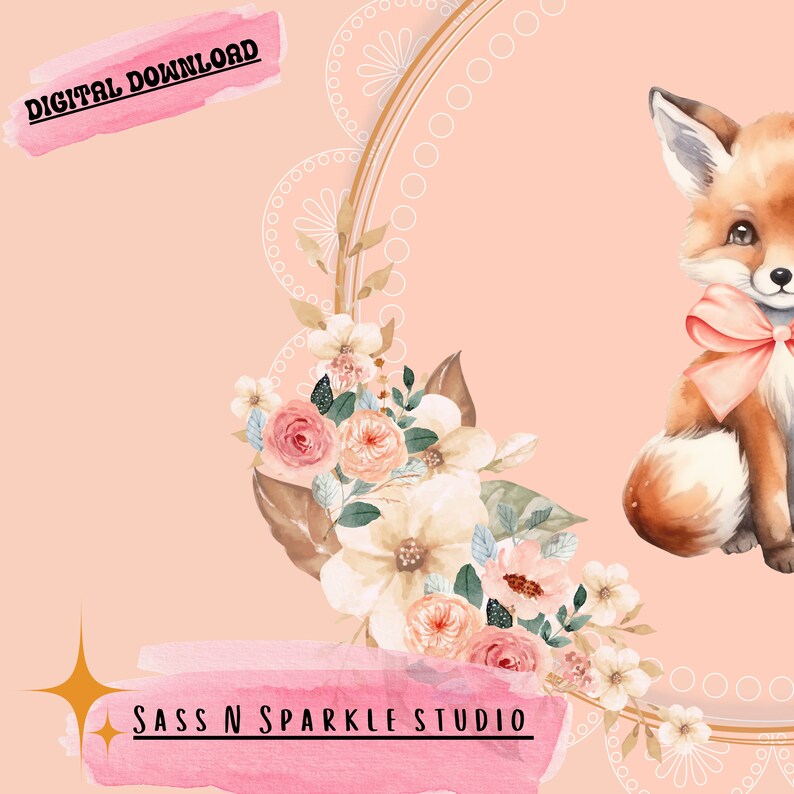 Coquette Aesthetic Fox Soft Girl Pink Bow Cottage Core Romantic Digital ...