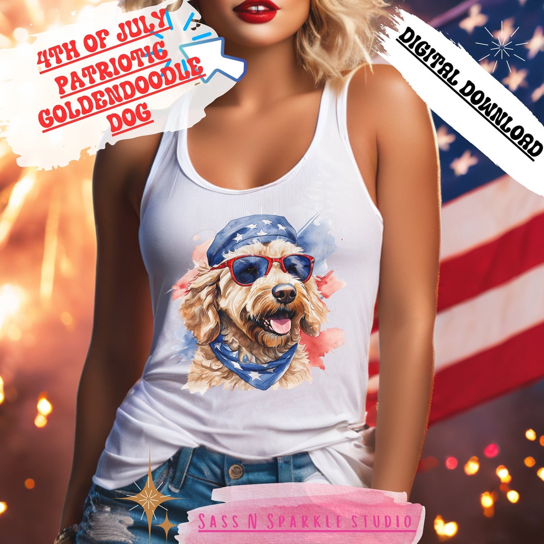Happy 4th of July Patriotic Goldendoodle Dog Holiday Party Fireworks ...