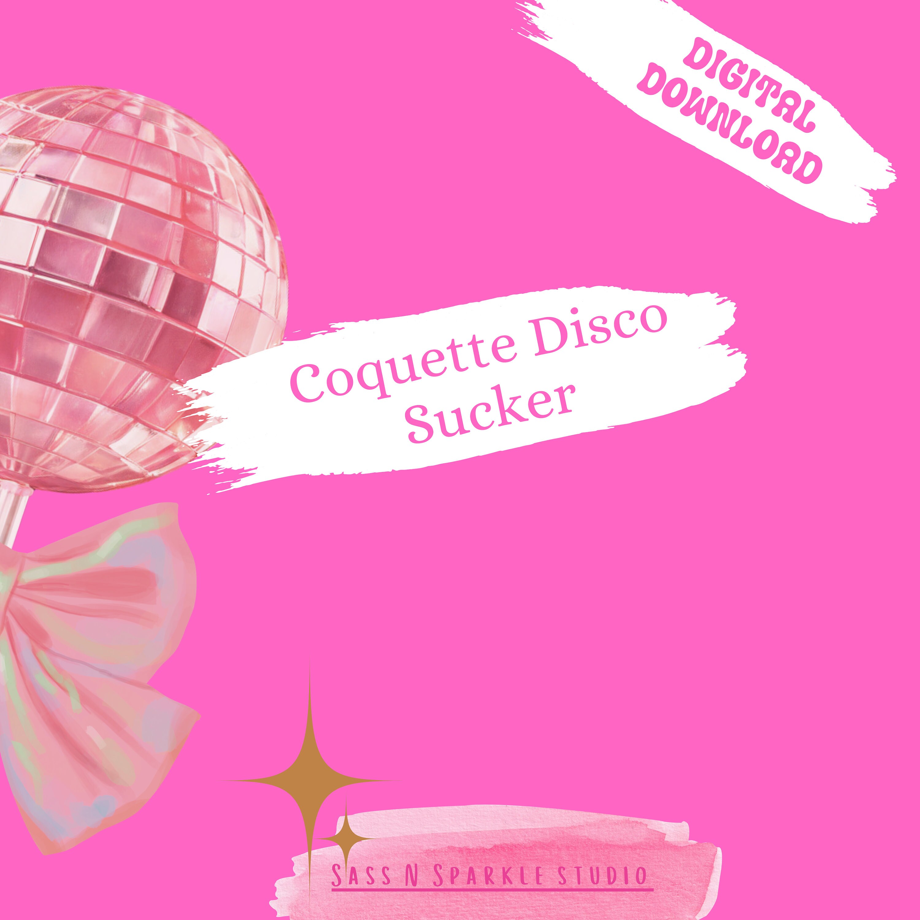 Coquette Aesthetic Disco Ball Sucker Soft Girl Pink Bow Digital ...