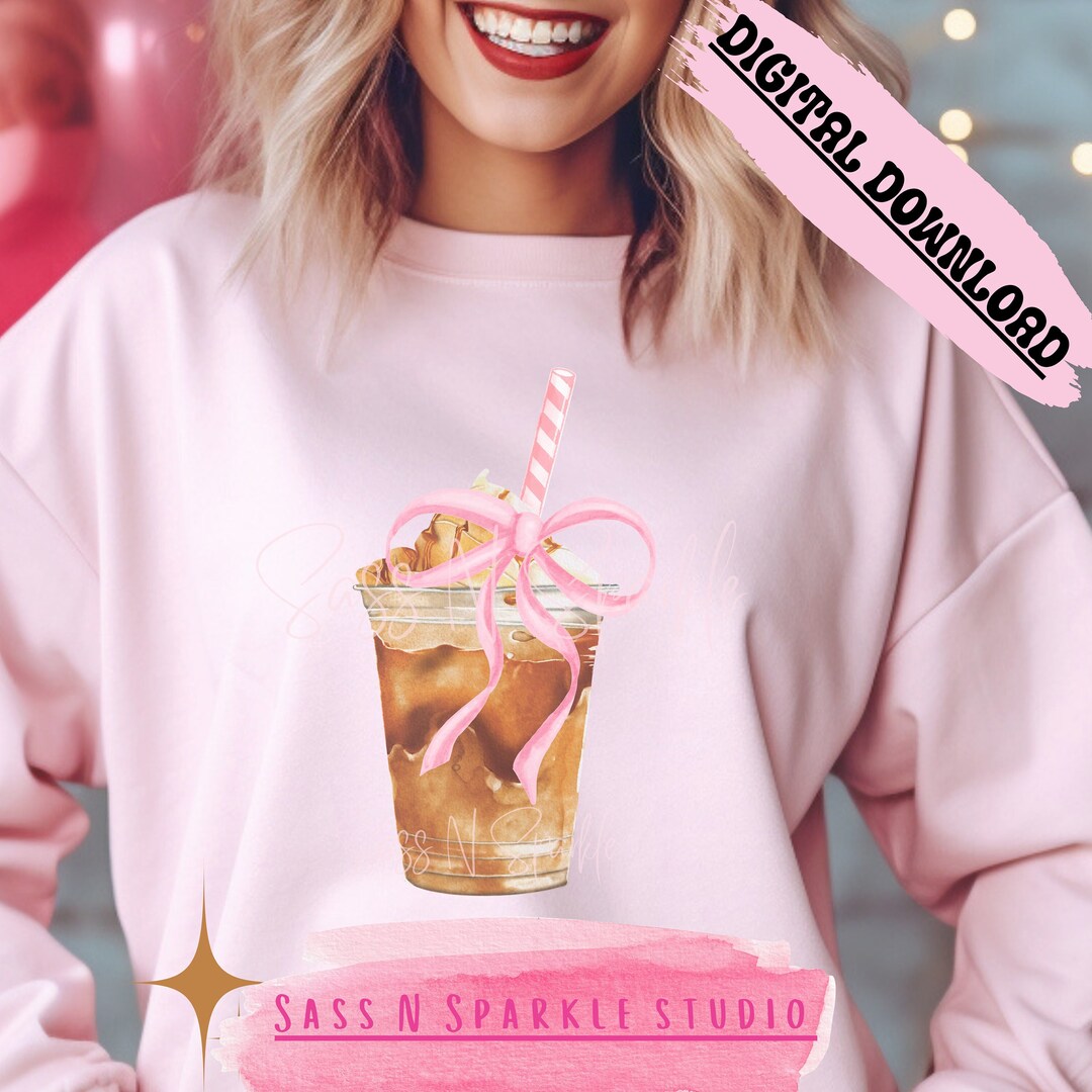 Coquette Aesthetic Pink Bow Iced Coffee Romantic Digital Download ...
