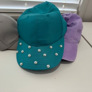 Pearl Embellished Baseball Cap - 3 Colors: Teal, Purple Denim, & Grey ...