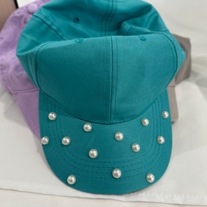 Pearl Embellished Baseball Cap - 3 Colors: Teal, Purple Denim, & Grey ...