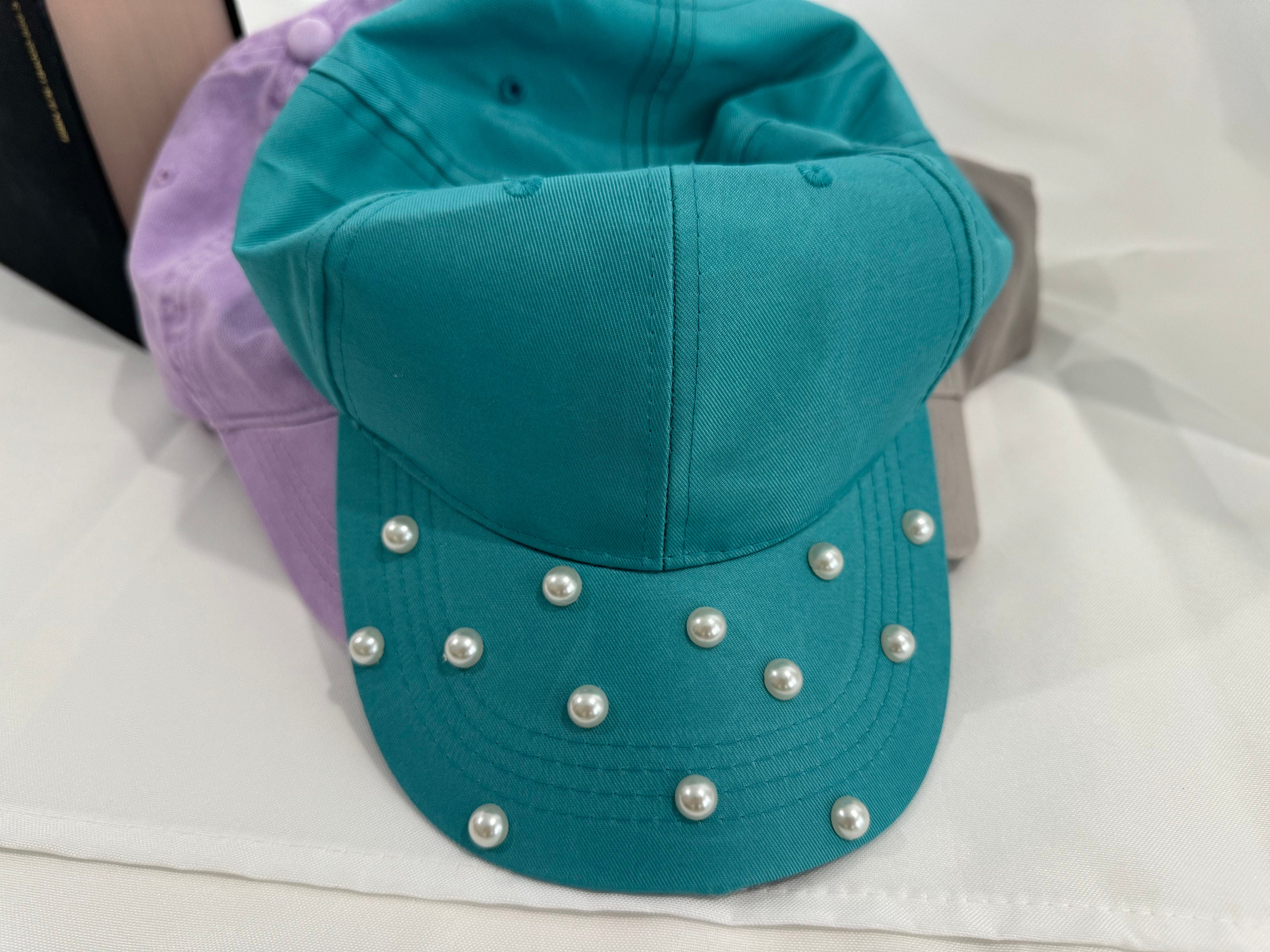 Pearl Embellished Baseball Cap - 3 Colors: Teal, Purple Denim, & Grey ...