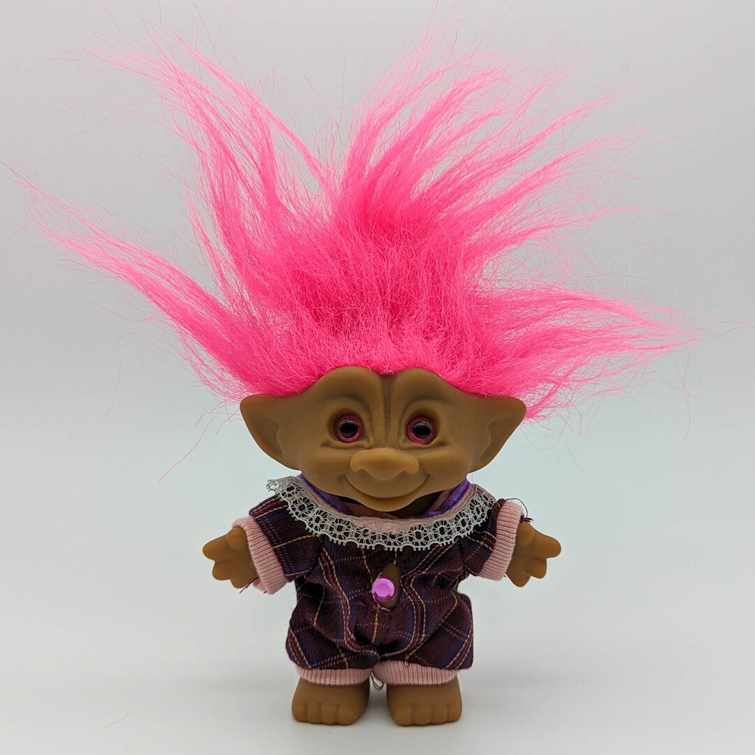 1990's Vintage Treasure Troll Doll With Outfit, Neon Pink Hair and Pink ...