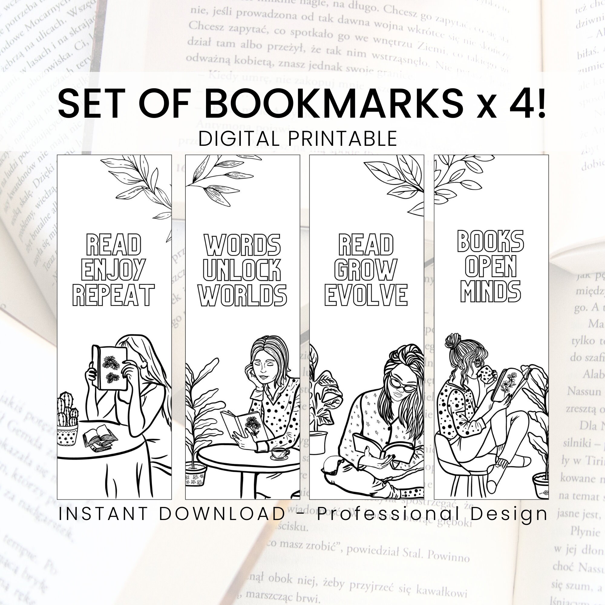 4 X PRINTABLE BOOKMARKS Bundle Colour in Design, Instant Download ...