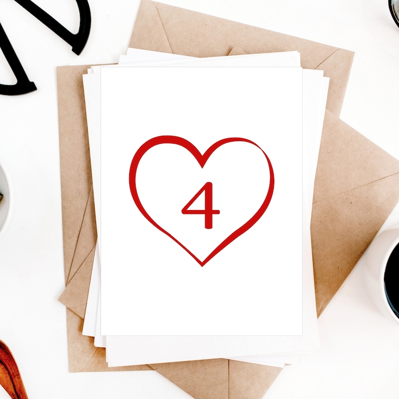 Number '4' in Love Heart Design Digital Download Valentines Day ...