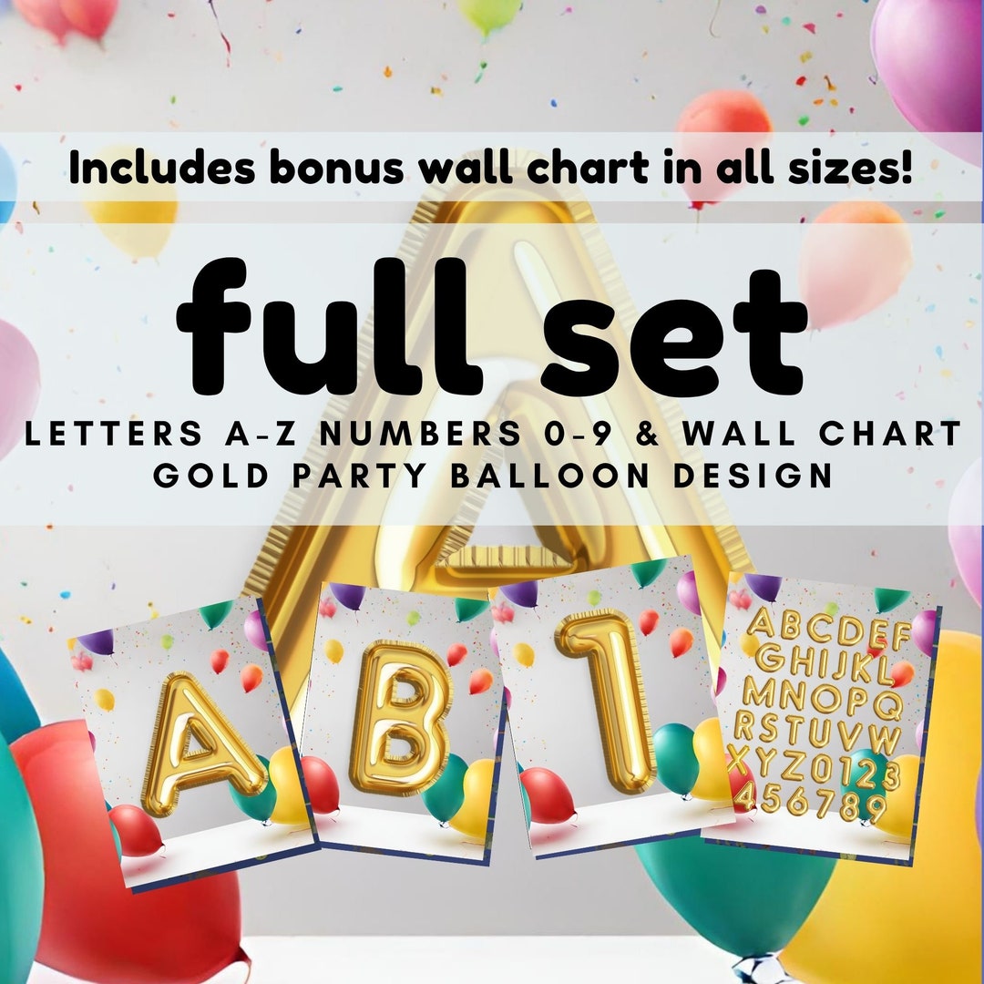 FULL SET of Letters and Numbers Plus BONUS Wall Chart Gold Party ...