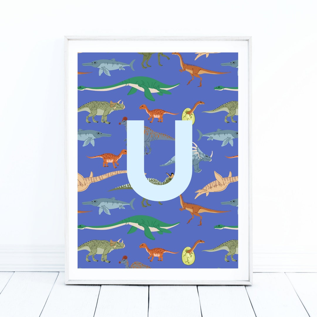 Letter 'U' in Blue Dinosaurs Design Digital Download Printable Art in 5 ...