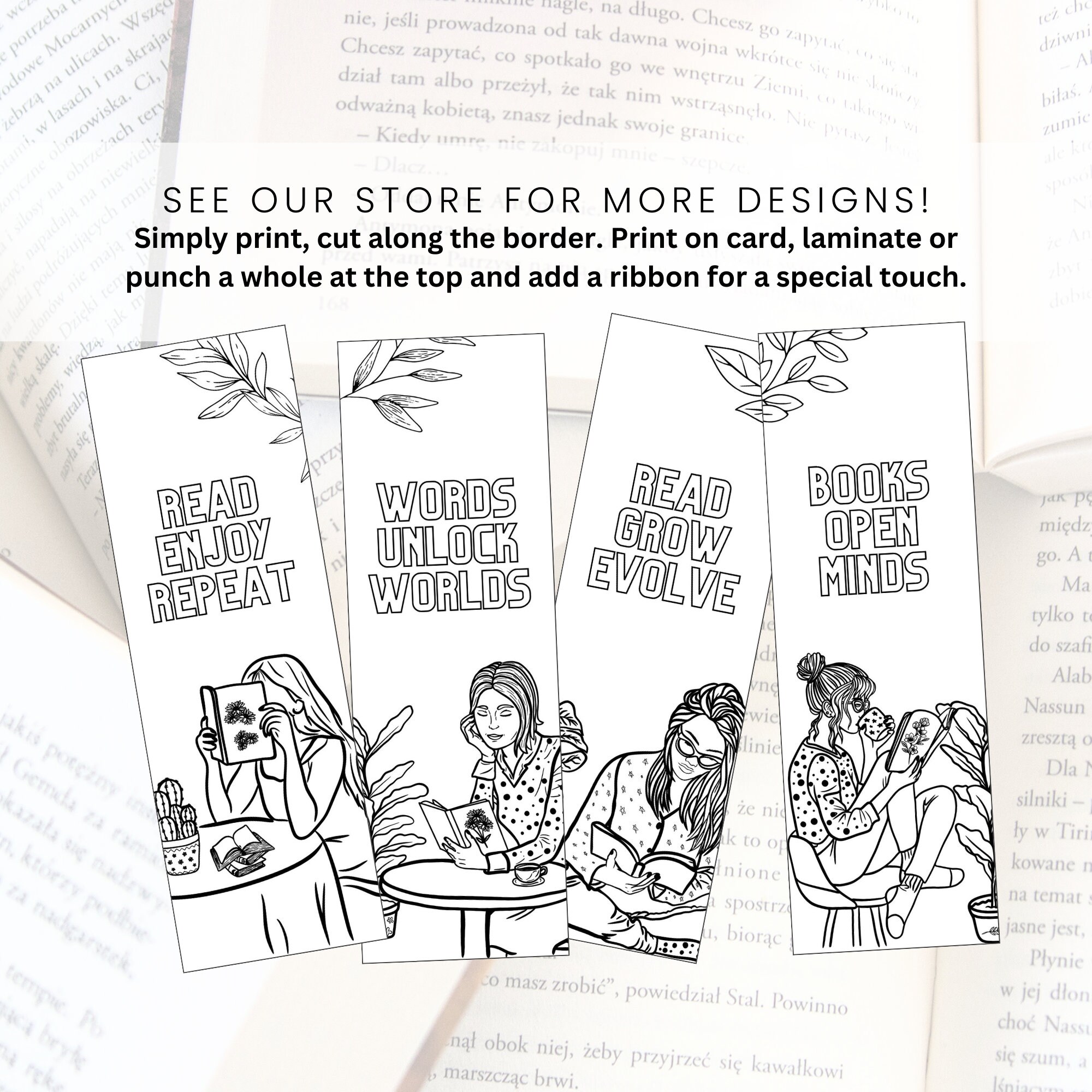 4 X PRINTABLE BOOKMARKS Bundle Colour in Design, Instant Download ...